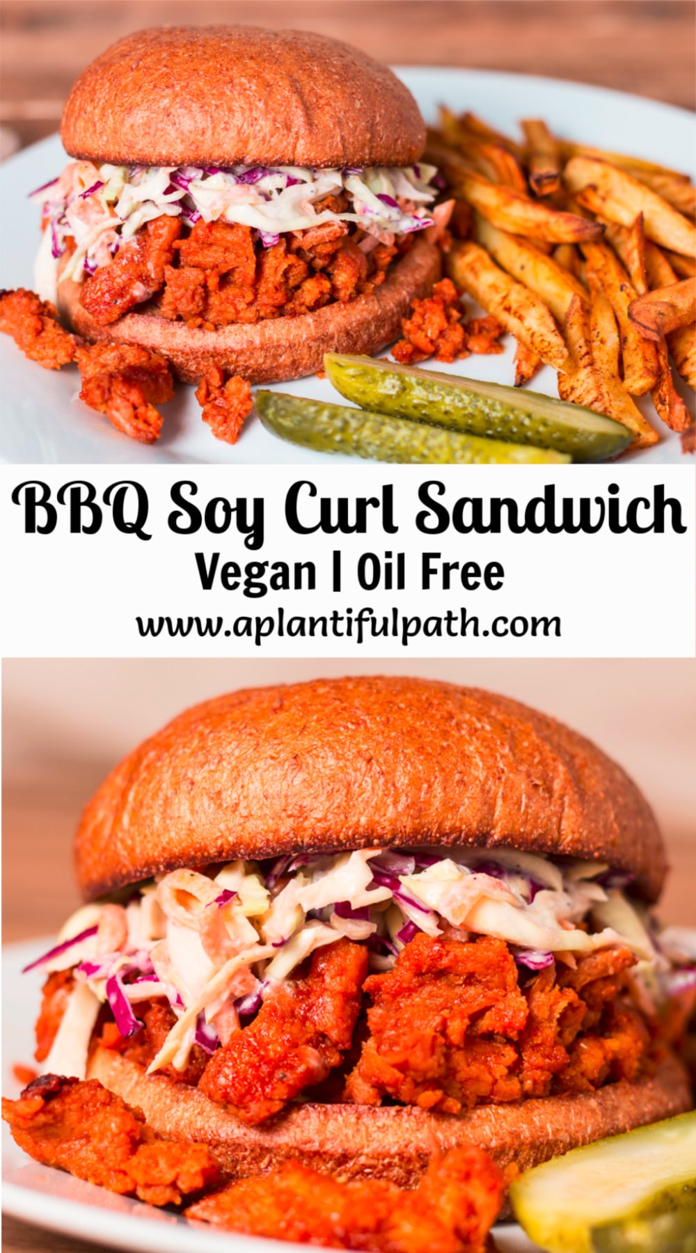 BBQ Soy Curl Sandwich - Vegan and Oil Free| A Plantiful Path